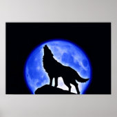 Wolf Howling Blue Full Moon Night Poster | Zazzle