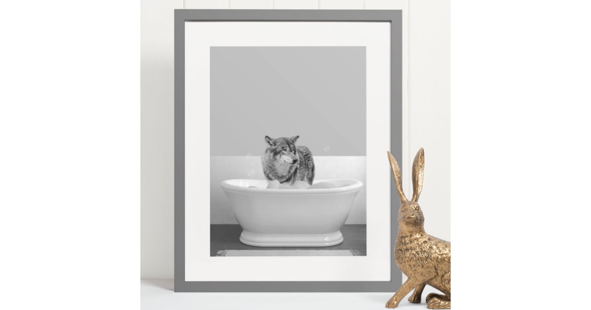 Wolf in Bathtub Bubble bath Poster | Zazzle