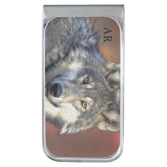 Wolf Monogram Silver Finish Money Clip | Zazzle
