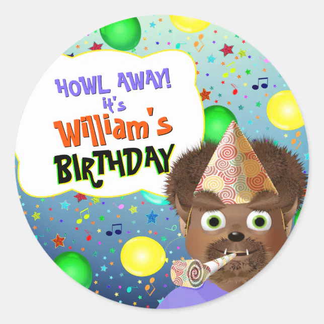 Wolf Monster Birthday Party Classic Round Sticker | Zazzle