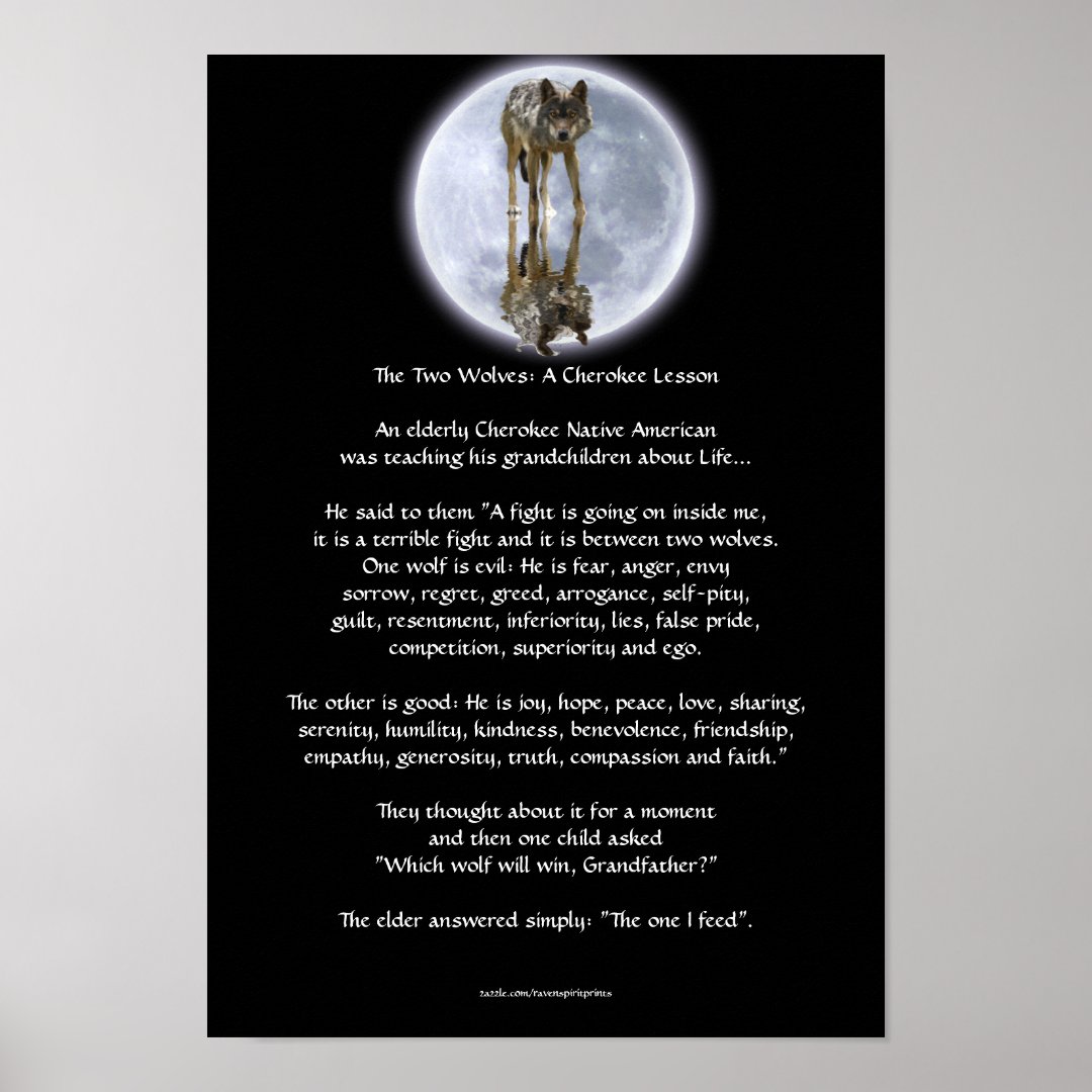 Wolf & Moon TWO WOLVES CHEROKEE TALE Art Poster | Zazzle