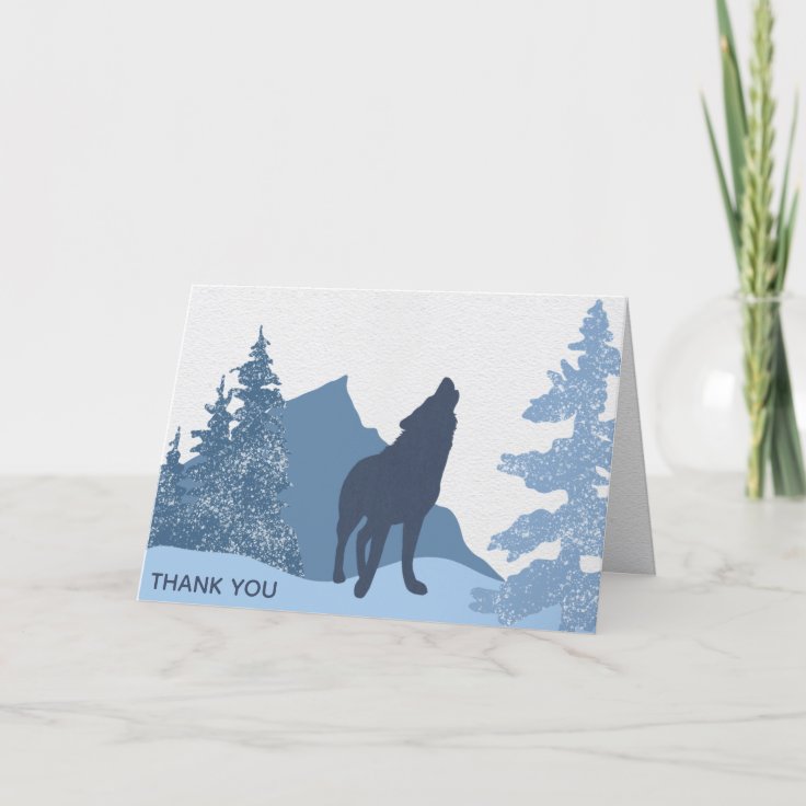 Wolf Mountain Forest Boy Baby Shower Thank You Card | Zazzle