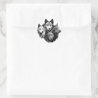 Wolf Pack Tribal Graphic Black and White Wolves Classic Round Sticker ...