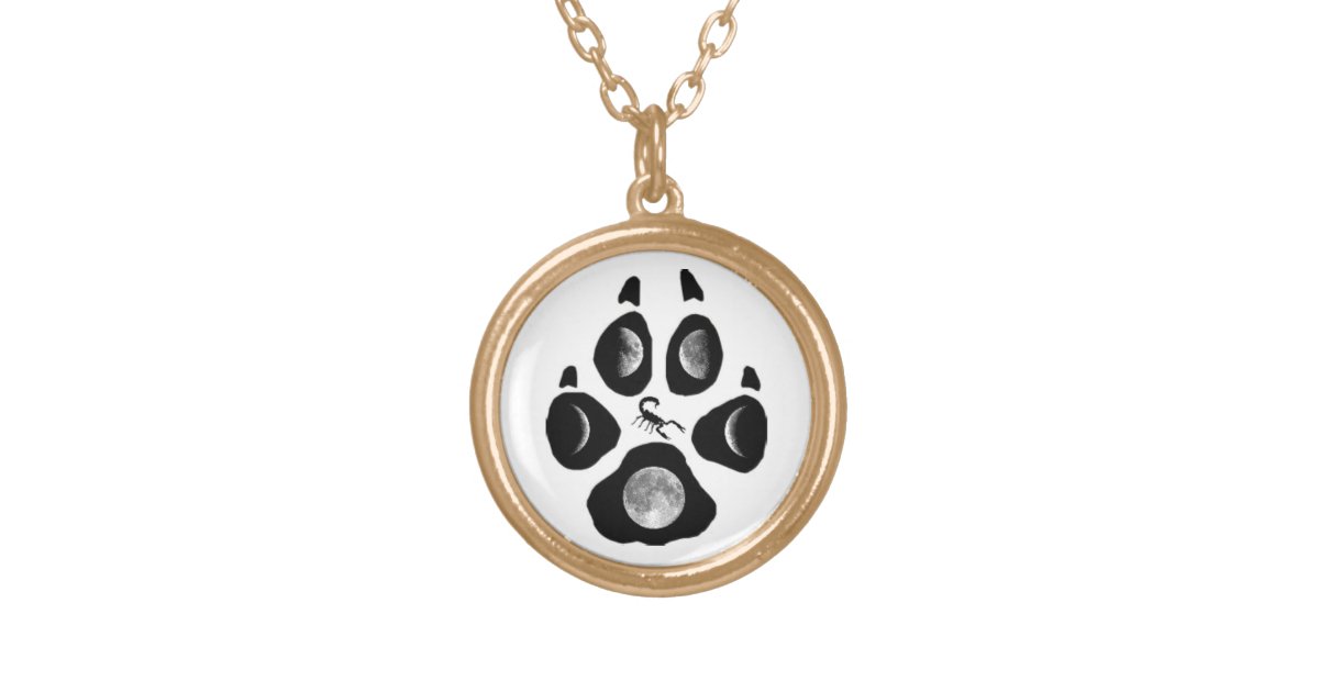 Wolf paw print gold plated necklace | Zazzle