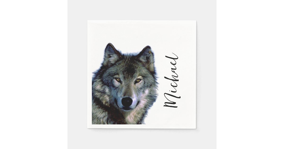 Wolf Portrait Your Name Custom Handwriting Napkins | Zazzle