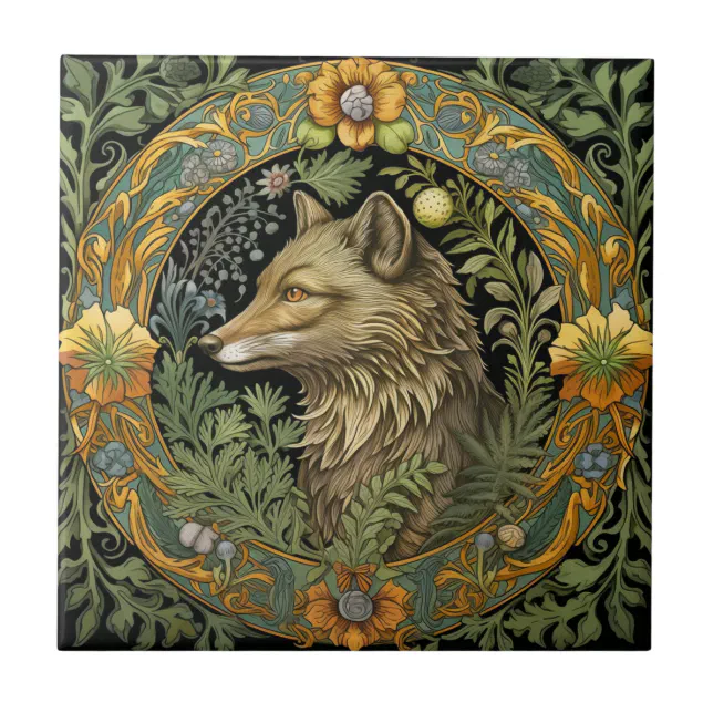 Wolf profile in vintage style ceramic tile | Zazzle
