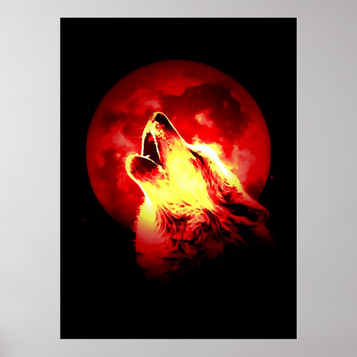 Wolf & Red Moon Poster | Zazzle.com