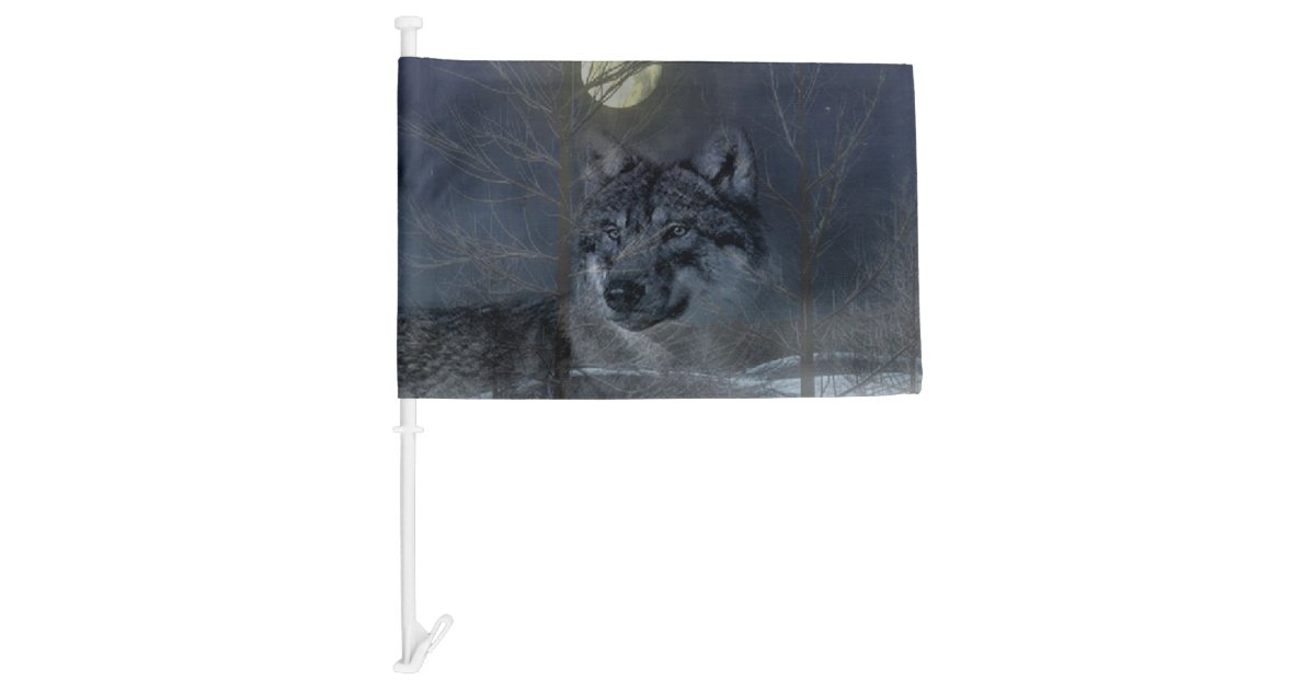 Wolf Spirit Moon Night Car Flag | Zazzle