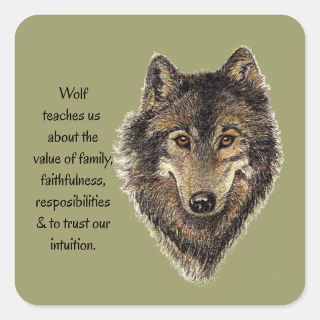 Wolf totem Inspirational Spirit Guide Animal Square Sticker | Zazzle