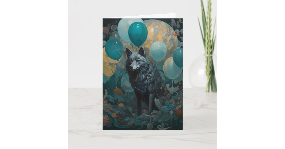 Wolf With Balloons Birthday Card | Zazzle