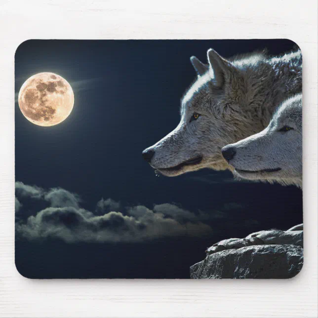 Wolf Wolves Howling at the Full Moon at Night Mouse Pad | Zazzle