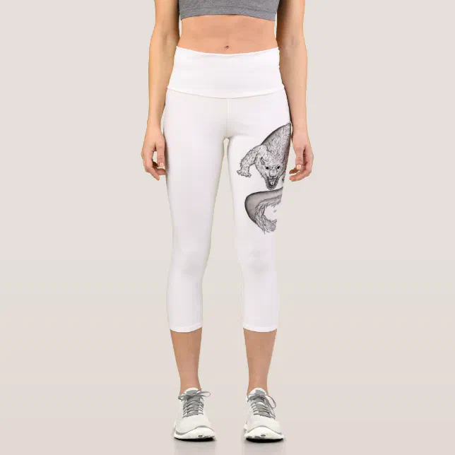 Wolfdragon , Wolf and Dragon, mix-Creature Capri Leggings | Zazzle