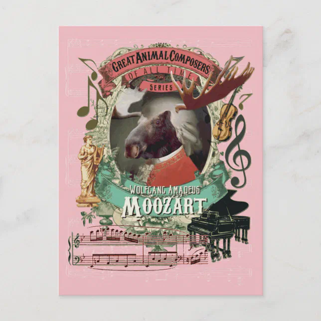 Wolfgang Amadeus Moozart Moose Animal Composer Postcard | Zazzle