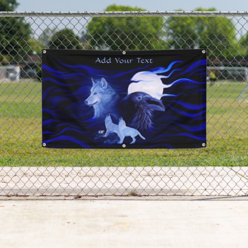 Wolves and Raven with full moon Banner | Zazzle