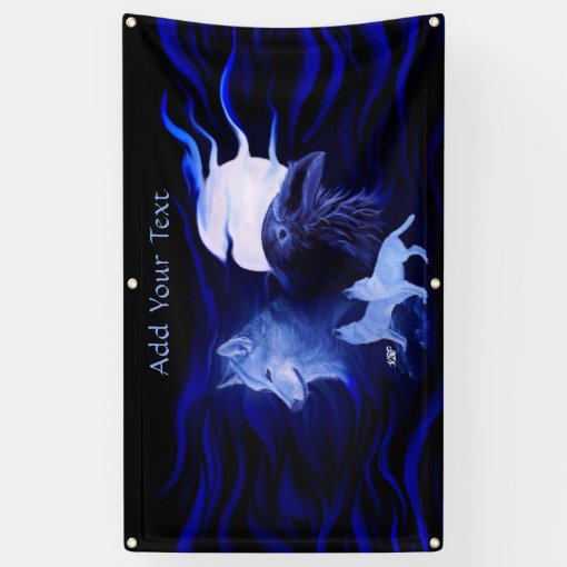 Wolves and Raven with full moon Banner | Zazzle