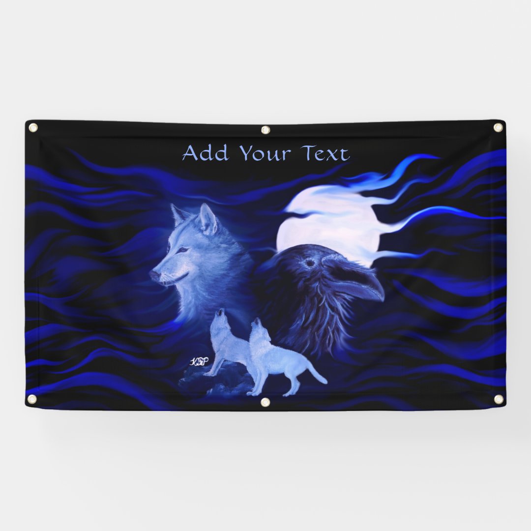 Wolves and Raven with full moon Banner | Zazzle