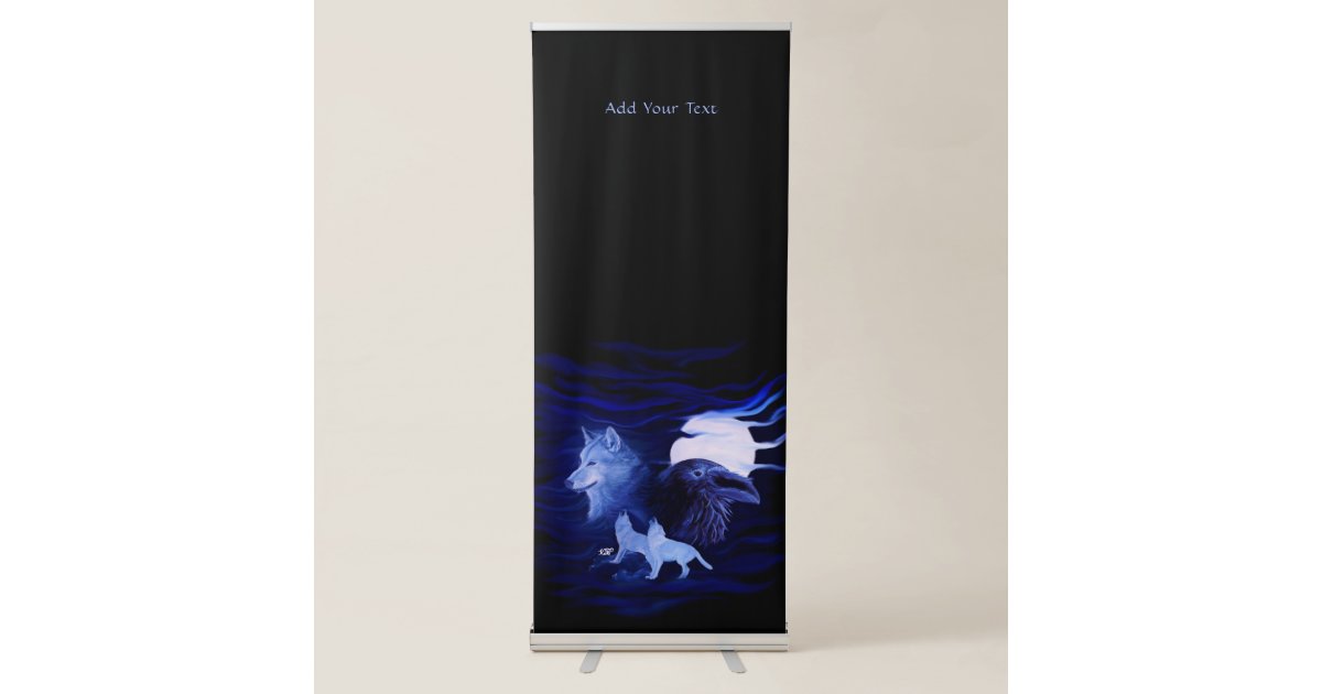 Wolves and Raven with full moon Retractable Banner | Zazzle