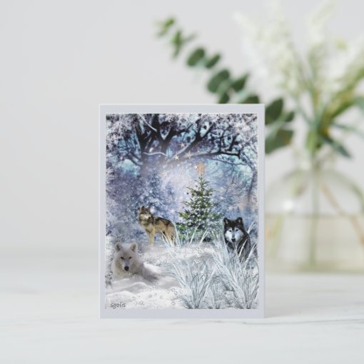 Wolves at Christmas a Winter Wonderland Flat Card | Zazzle