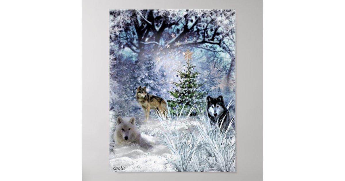 Wolves in Winter Christmas in The Woods Poster | Zazzle