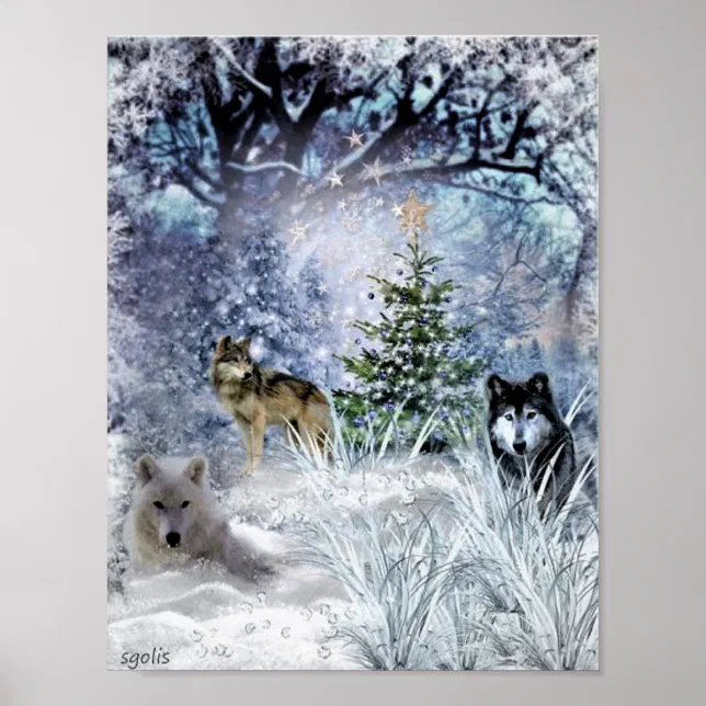 Wolves in Winter Christmas in The Woods Poster | Zazzle