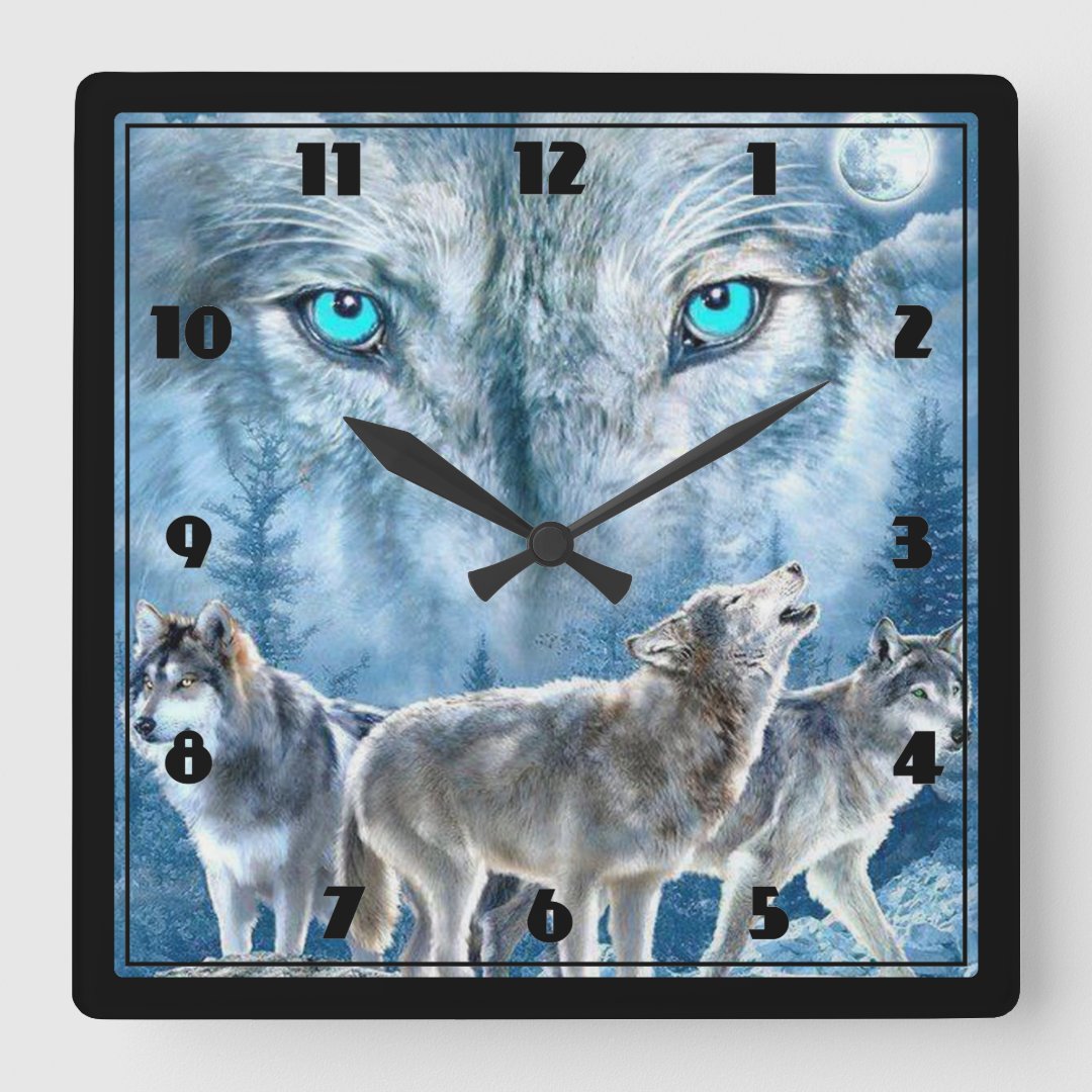 Wolves Square Wall Clock | Zazzle
