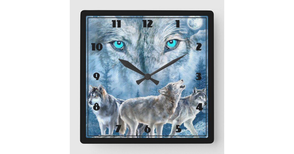Wolves Square Wall Clock | Zazzle