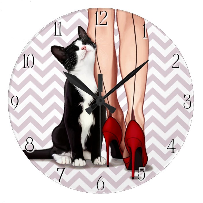 Woman and Tuxedo Cat Large Clock | Zazzle.com