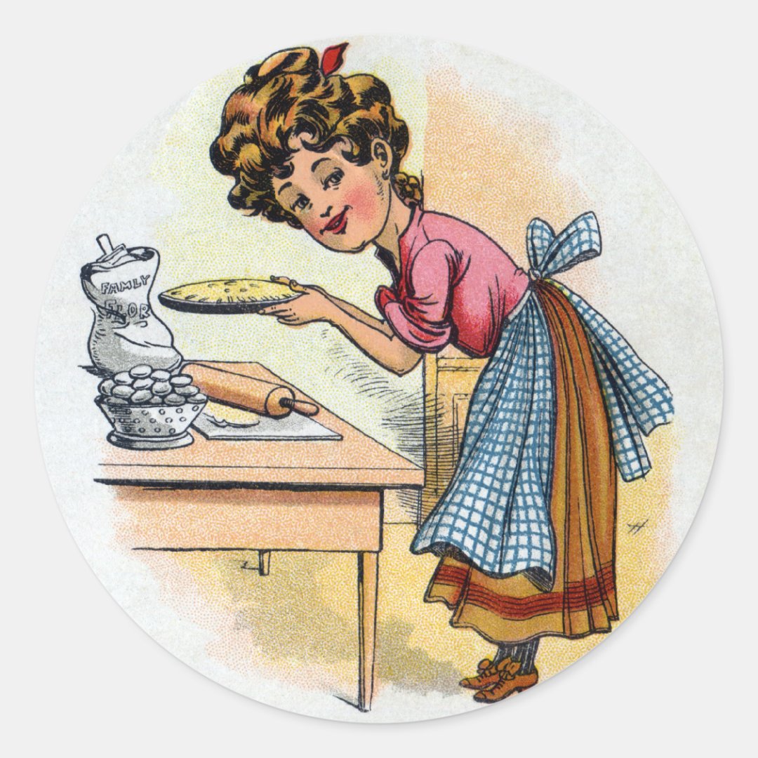 Woman Baking Pies Classic Round Sticker | Zazzle