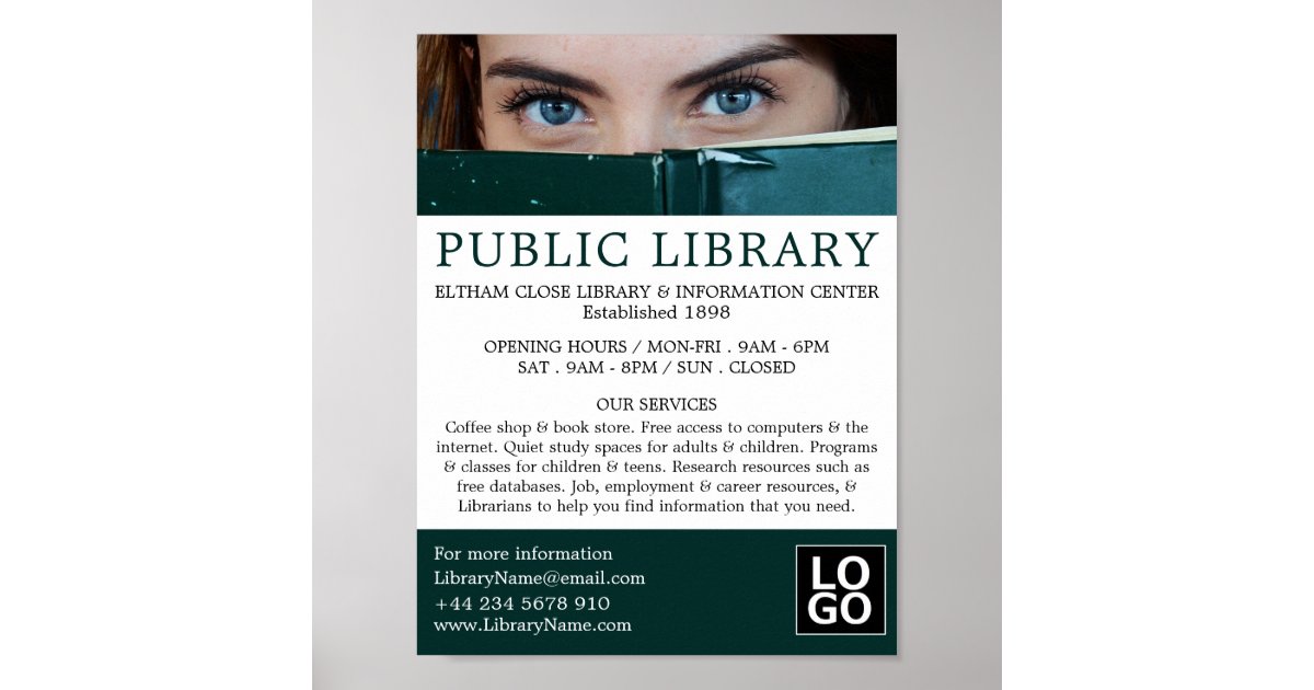 Woman Behind Book, Library Advertising Poster | Zazzle