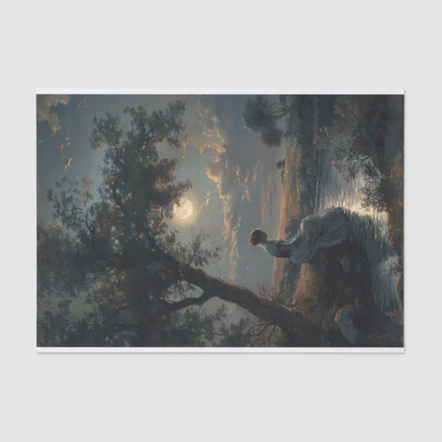 Woman by River Full Moon Painting Decoupage Tissue Paper | Zazzle