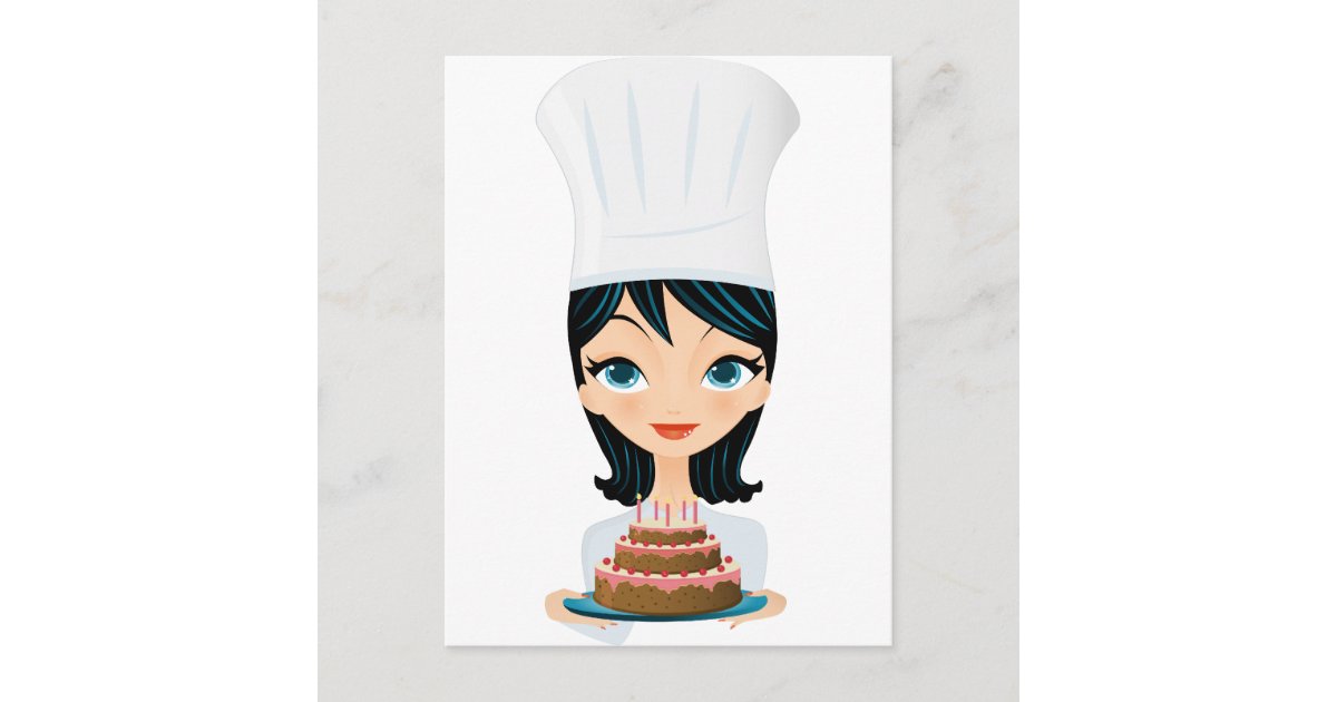 Woman chef Birthday cake Postcard | Zazzle