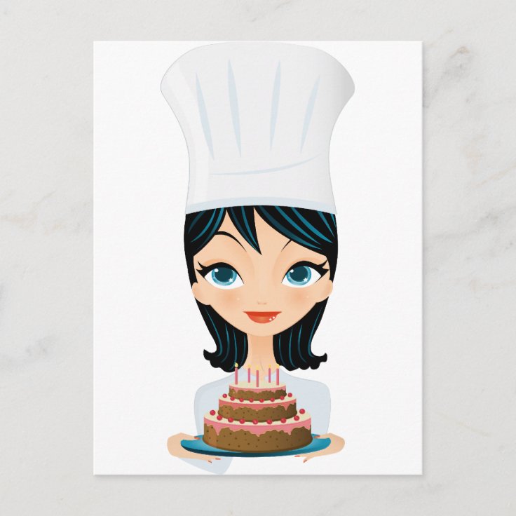 Woman chef Birthday cake Postcard | Zazzle
