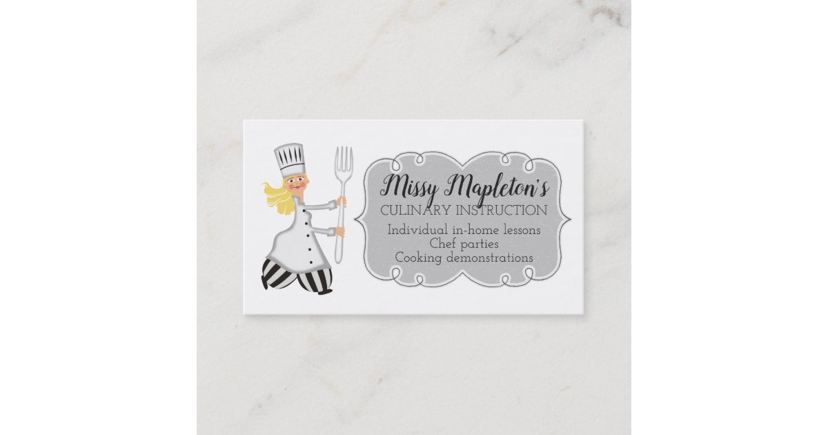 Woman chef blonde hair fork catering business card | Zazzle