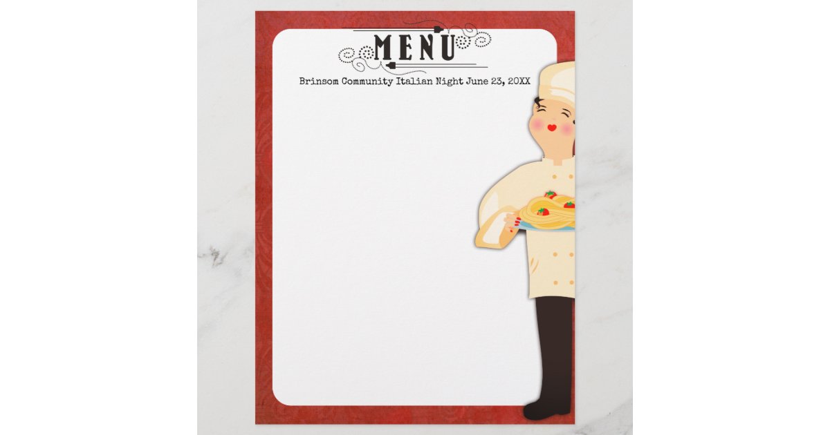 Woman chef Italian pasta spaghetti menu letterhead | Zazzle