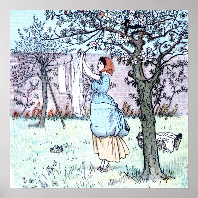 Woman doing laundry poster | Zazzle