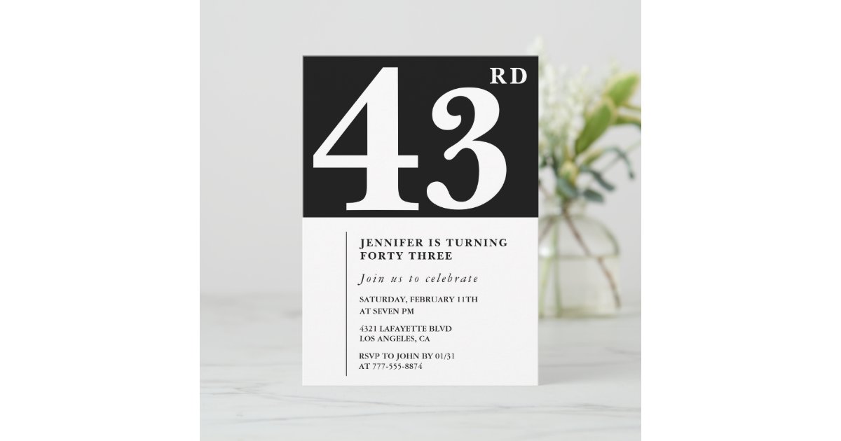 Woman Elegant 43rd birthday invitation Chic Simple | Zazzle