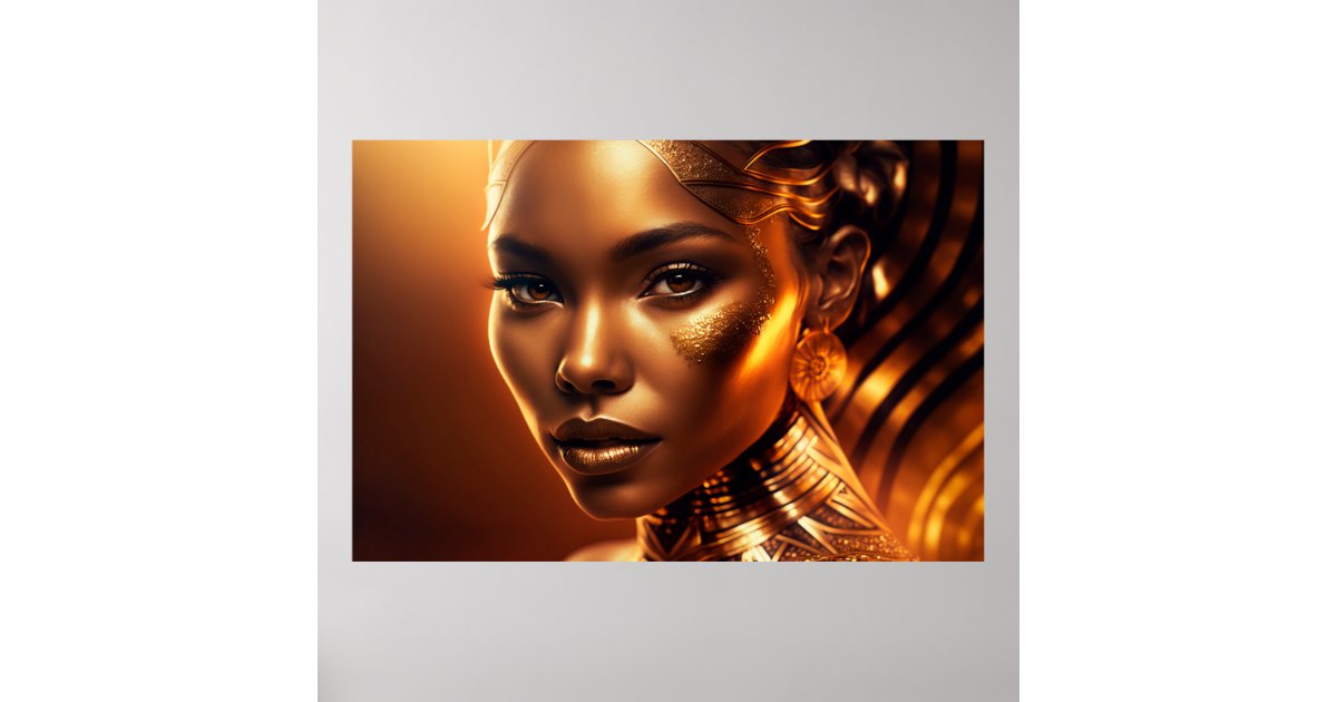 Woman Face Gold Makeup Portrait Poster | Zazzle