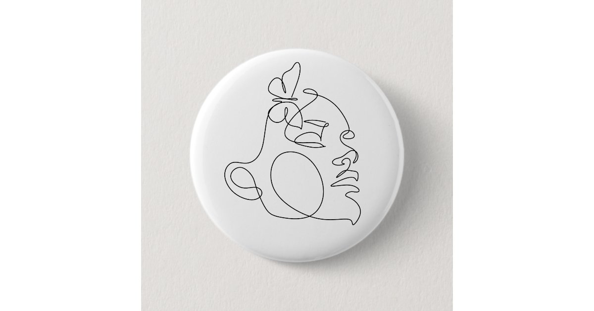 Woman Face Line Art Button | Zazzle