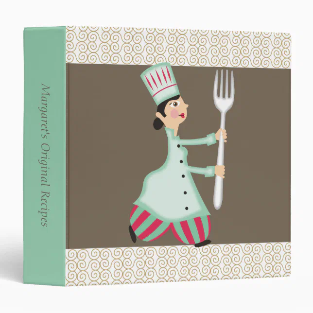 Woman female chef pantaloons fork recipe binder | Zazzle
