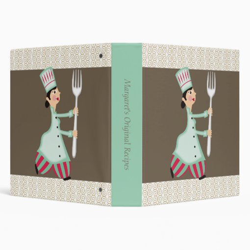 Woman female chef pantaloons fork recipe binder | Zazzle