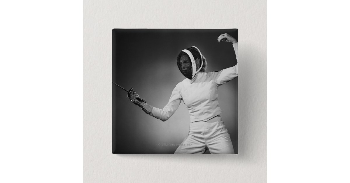 Woman Fencing Button | Zazzle
