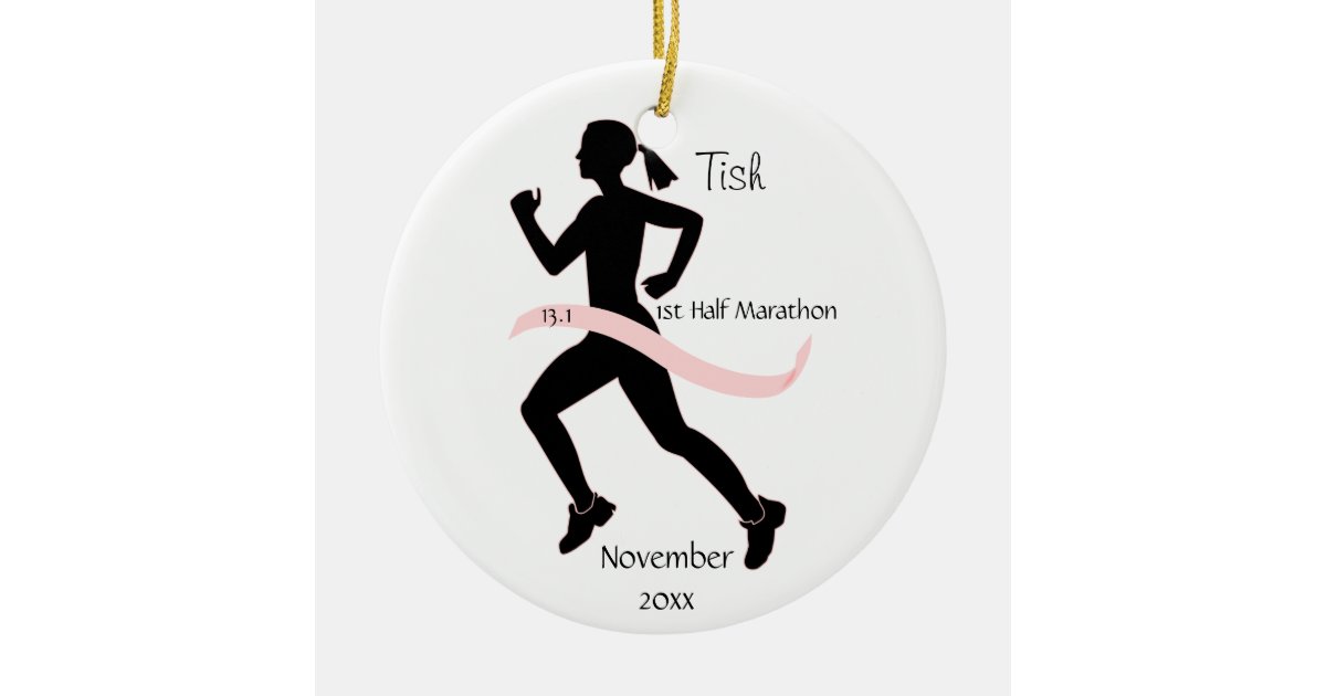Woman Half Marathon Runner Ornament in Pink | Zazzle