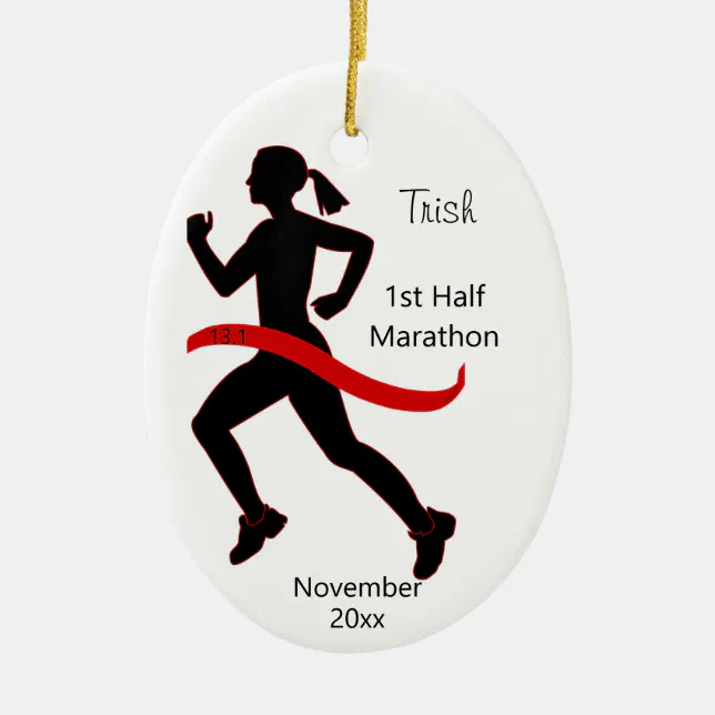 Woman Half Marathon Runner Ornament in Red | Zazzle