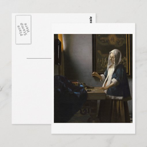 Woman Holding a Balance by Johannes Vermeer Postcard | Zazzle