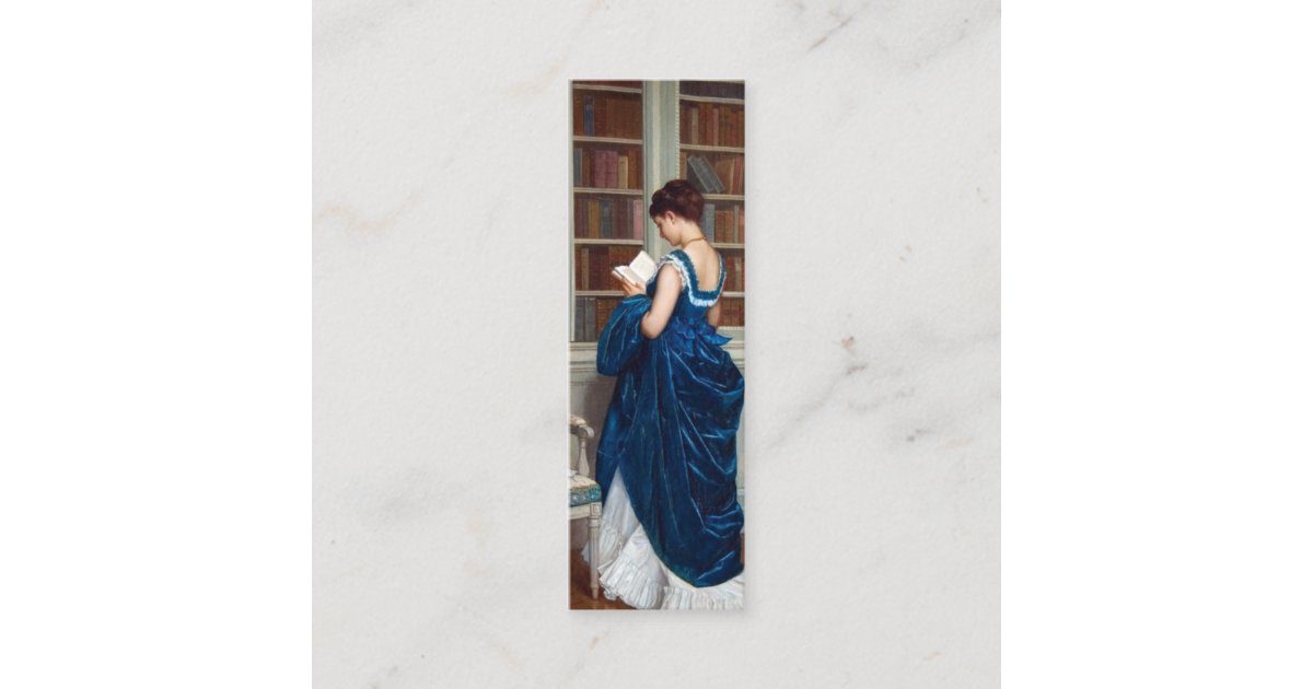 Woman in Blue, reading a Book Card | Zazzle