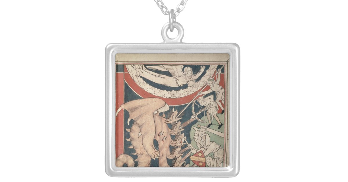 Woman in cloud above five men fighting silver plated necklace | Zazzle