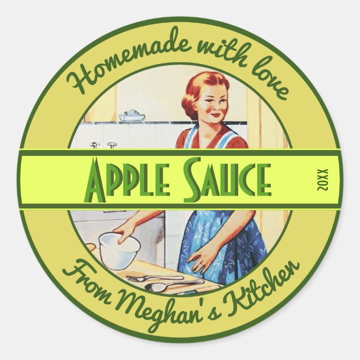 Woman in Kitchen Baking Vintage Custom Text Food Classic Round Sticker ...