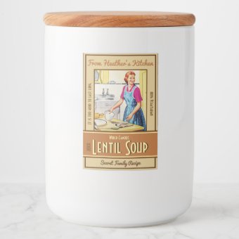 Woman in Kitchen Cooking Vintage Custom Text Food Food Label | Zazzle