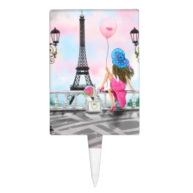 Woman In Paris Cake Topper - Eiffel Tower | Zazzle