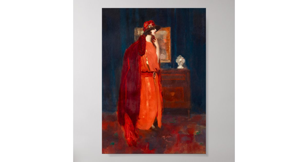Woman in Red Dress Vintage Portrait Art Poster | Zazzle